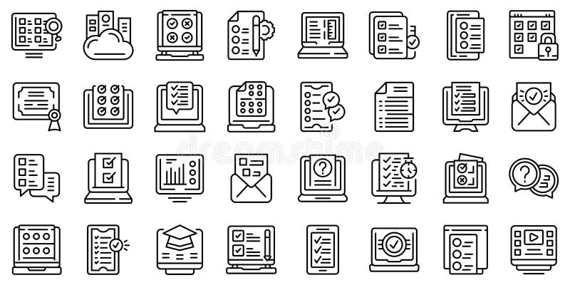 Online Exam Icons Set Outline Vector. Study Class Stock Vector ...