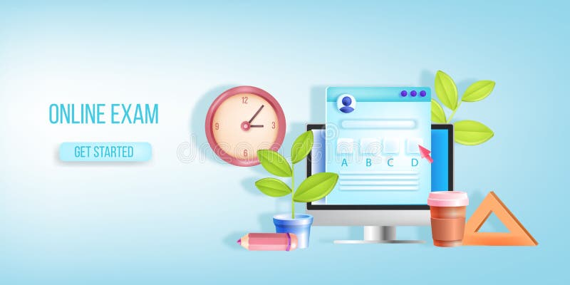 Online Exam, Internet Distance School Test, Vector Banner, Landing Page ...