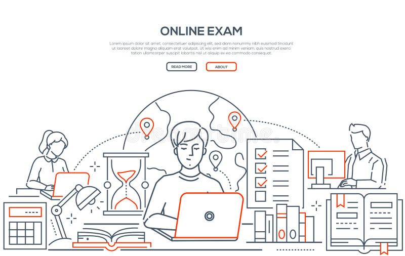 Online Exam - Line Design Style Web Banner Stock Vector - Illustration ...