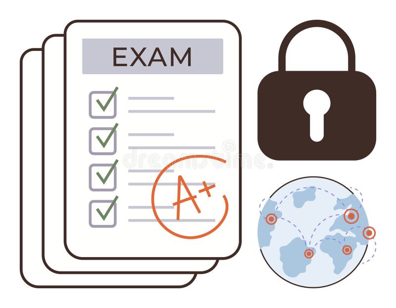 Online Exam Security with Global Access and Grading System Stock Illustration - Illustration of ...