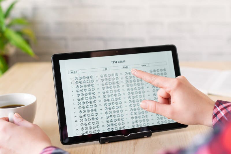 Online Exam. Woman Student Testing Exercise. Examination Test on the ...