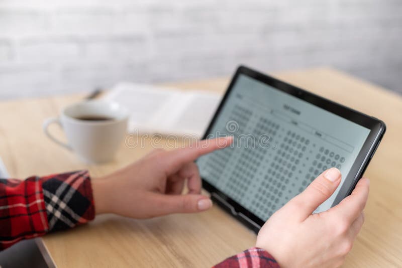 Online Exam. Woman Student Testing Exercise. Examination Test on the ...