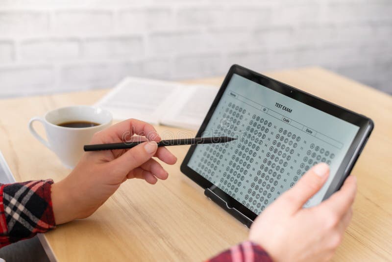 Online Exam. Woman Student Testing Exercise. Examination Test on the ...