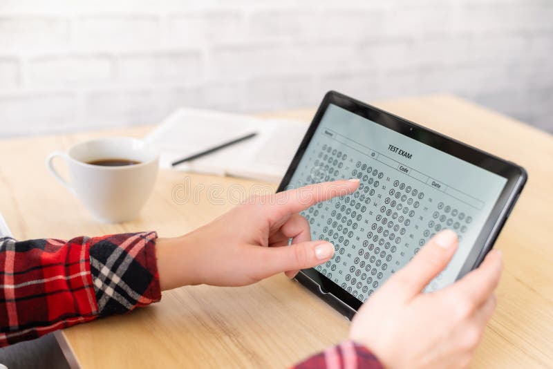 Online Exam. Woman Student Testing Exercise. Examination Test on the ...