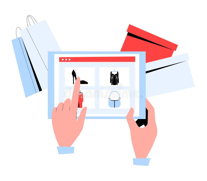 Online Fashion Store Displayed on Tablet Screen in Flat Vector ...