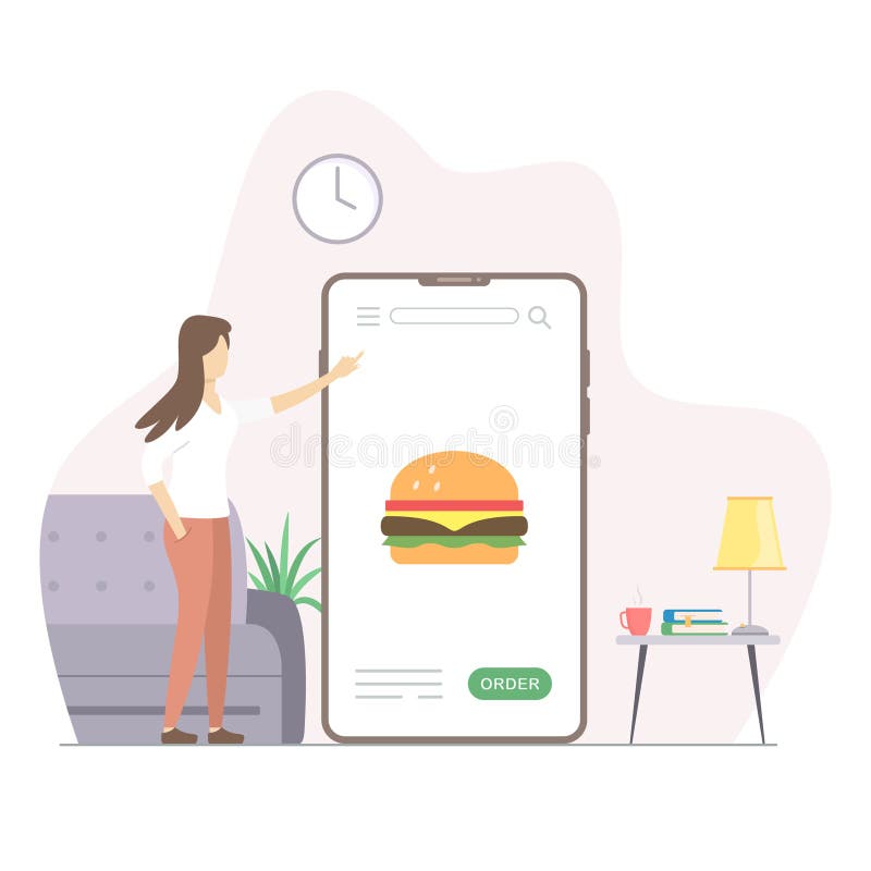 Online Fast Food Mobile Ordering. Vector Isolated Illustration Stock ...