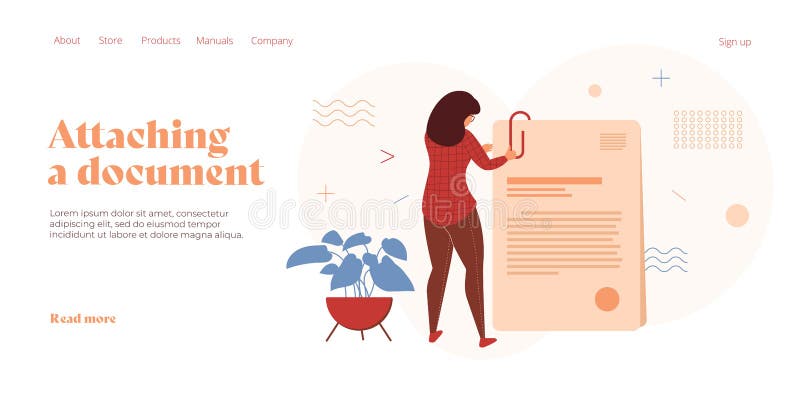 Online File Attachment Concept In Flat Vector Design Woman Attaches Document Or Note In Email