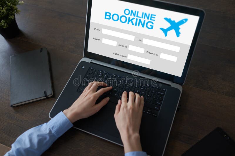 Online Flight Booking Service Form on Device Screen. Stock Photo ...