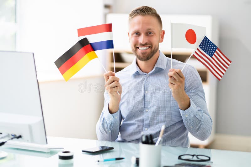 Online Foreign Language Course. Polyglot Man Stock Image - Image of ...