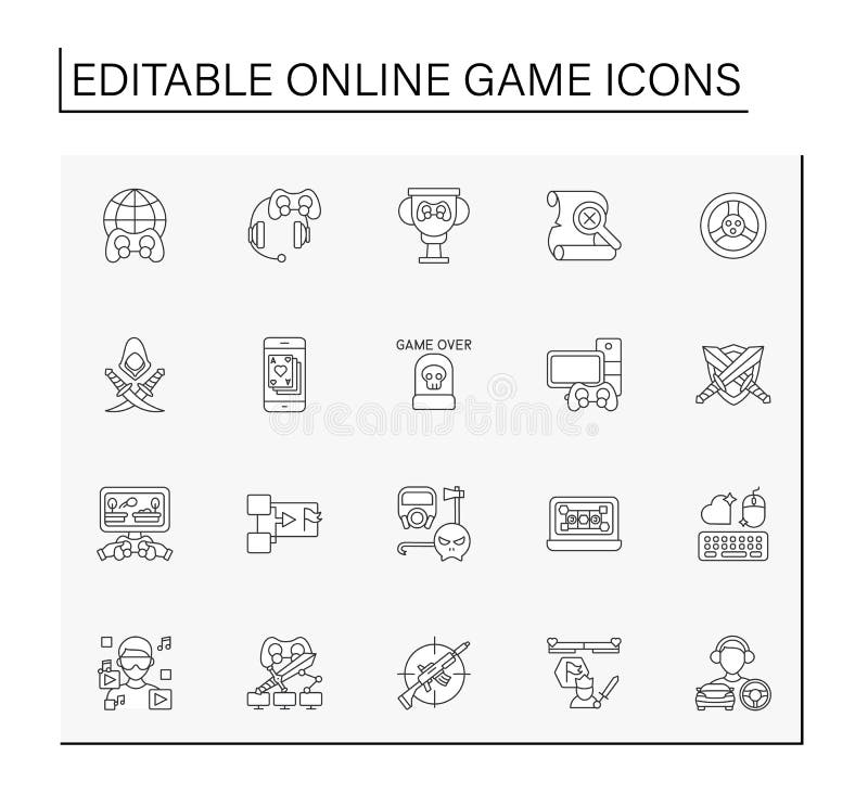 Online game line icons set stock vector. Illustration of stealth ...