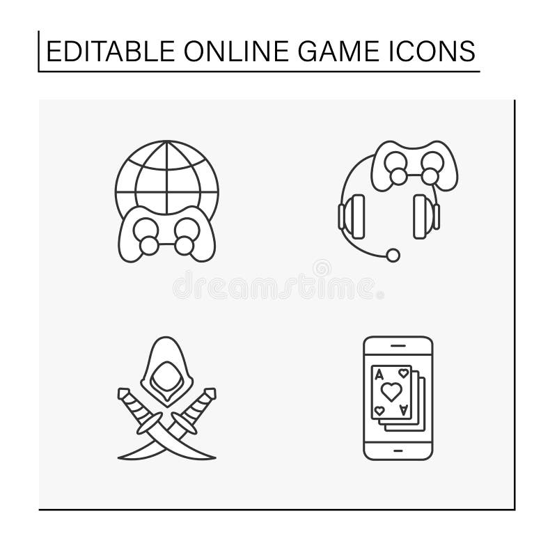 Online game line icons set stock vector. Illustration of fighting ...