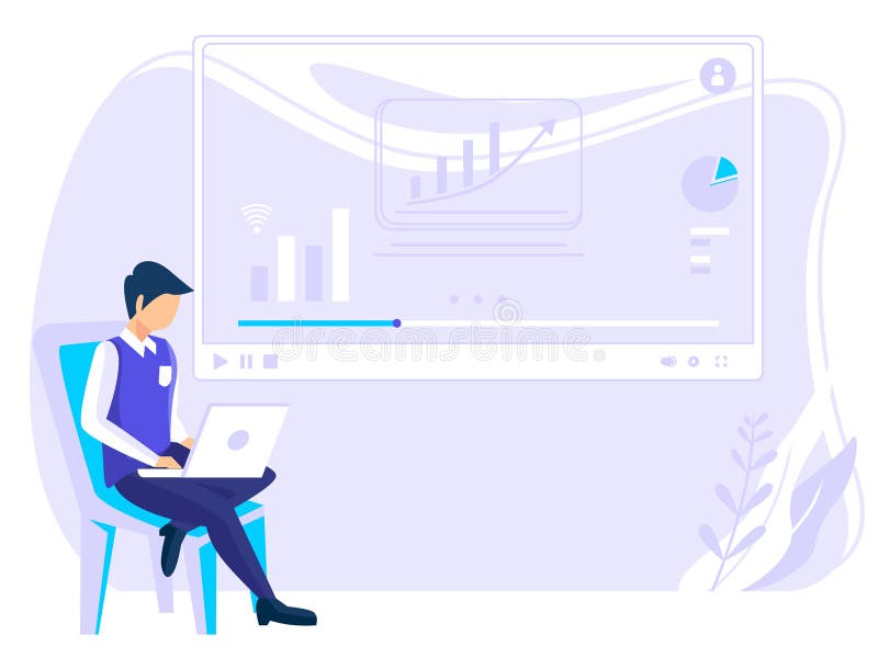 Online Geographic Video. Man Worker Digital Concepts, Remote Work, and ...