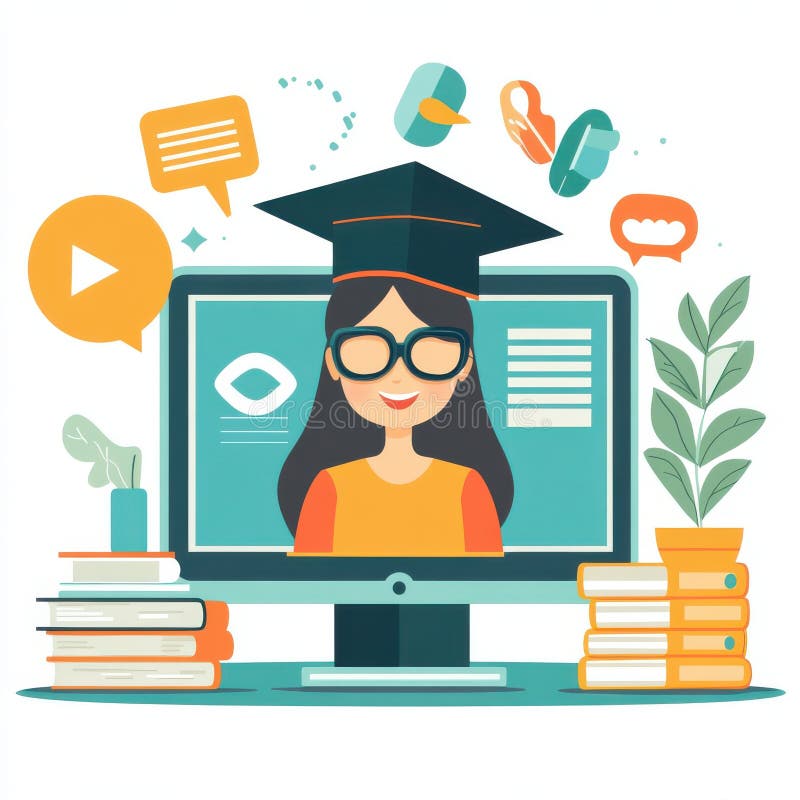 Student with computer stock vector. Illustration of looking - 136886102