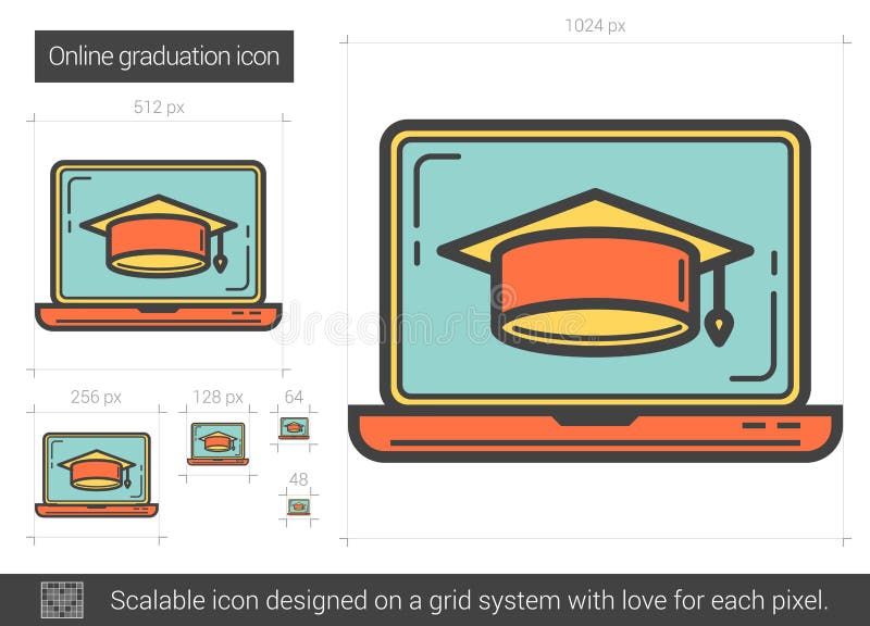 Online Graduation Line Icon. Stock Vector - Illustration of computer ...