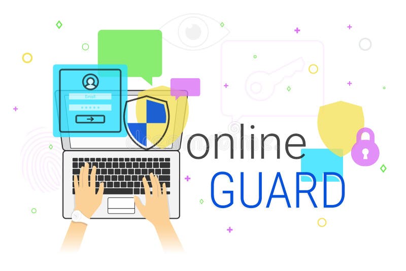 Online Guard App on Laptop Creative Concept Vector Illustration Stock ...