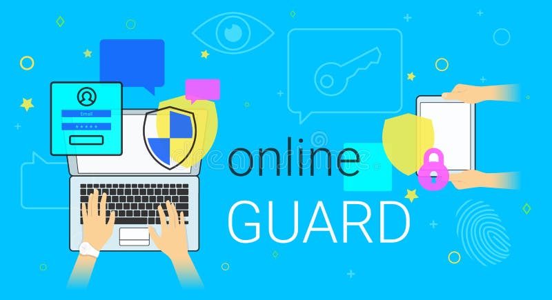 Online Guard App on Laptop Creative Concept Vector Illustration Stock ...