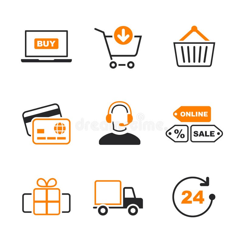 Eenvoudige Vector Icoon Set Voor Online Winkelen Vector Illustratie ...