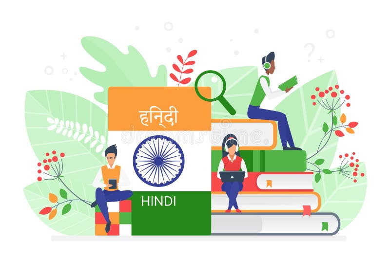 Online Hindi Language Courses Flat Illustration. Distance Education ...