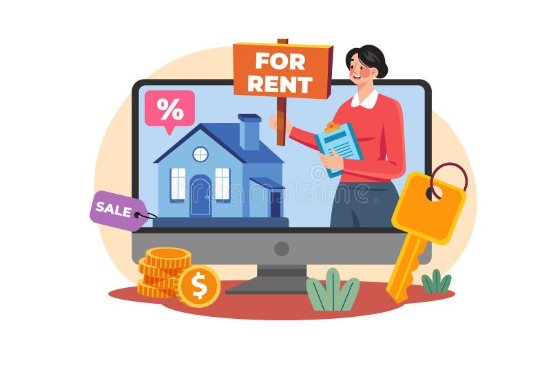 Online House Rental Service Illustration Concept on White Background ...