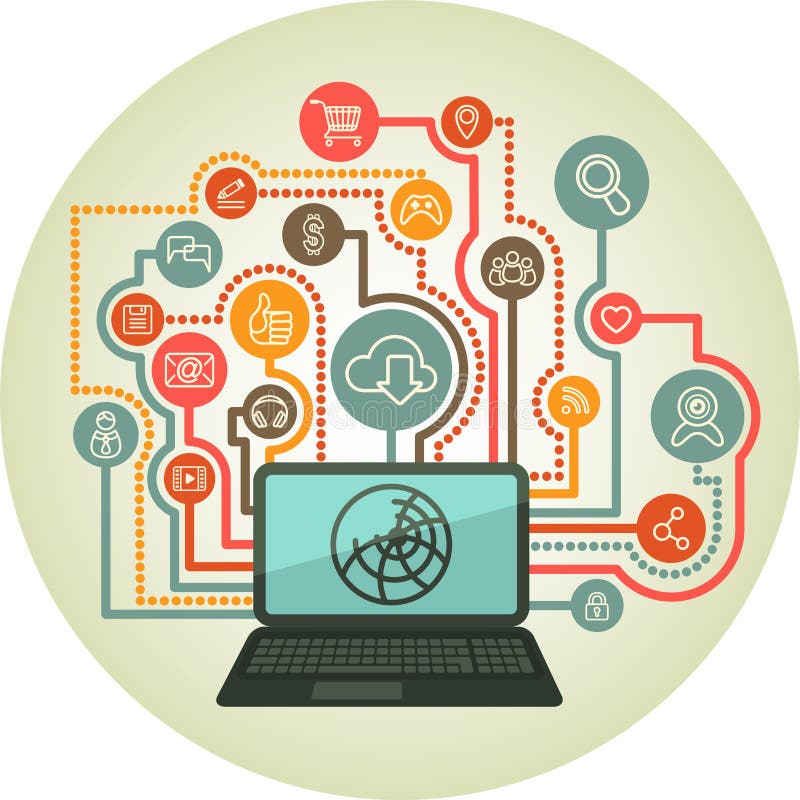 Online Interaction by a Laptop Stock Vector - Illustration of cloud ...