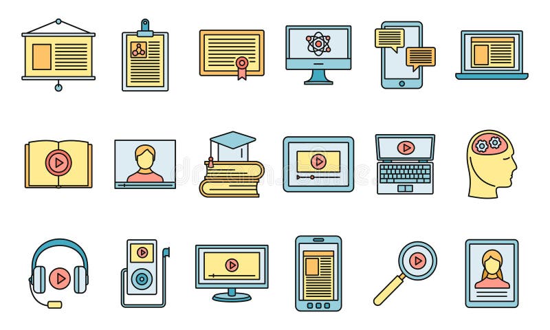 Online Interactive Learning Icons Set Vector Color Stock Vector ...