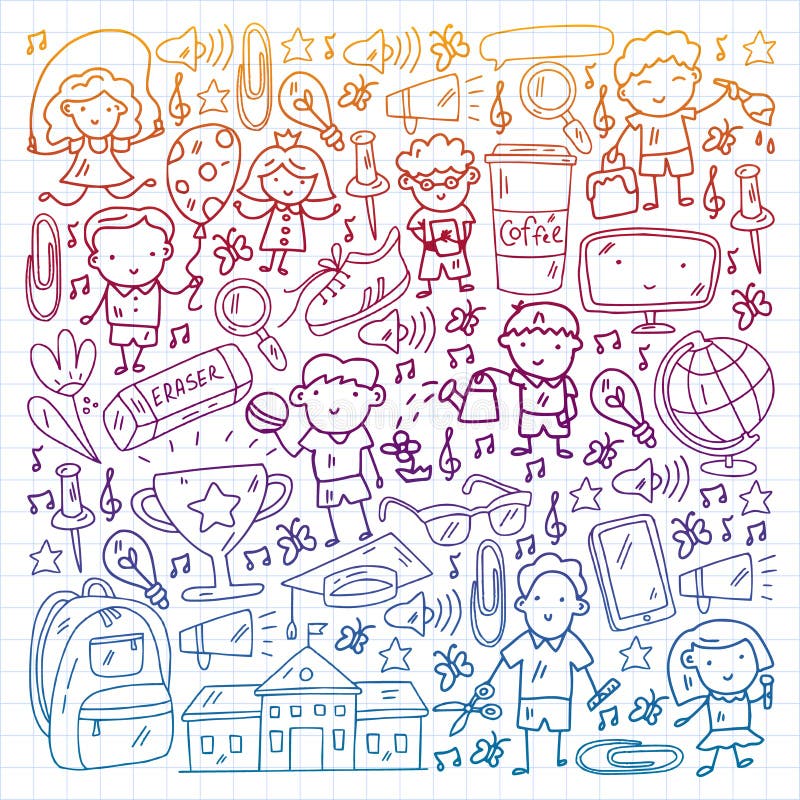 Vector Pattern with Items for School. Online Internet Education, E ...