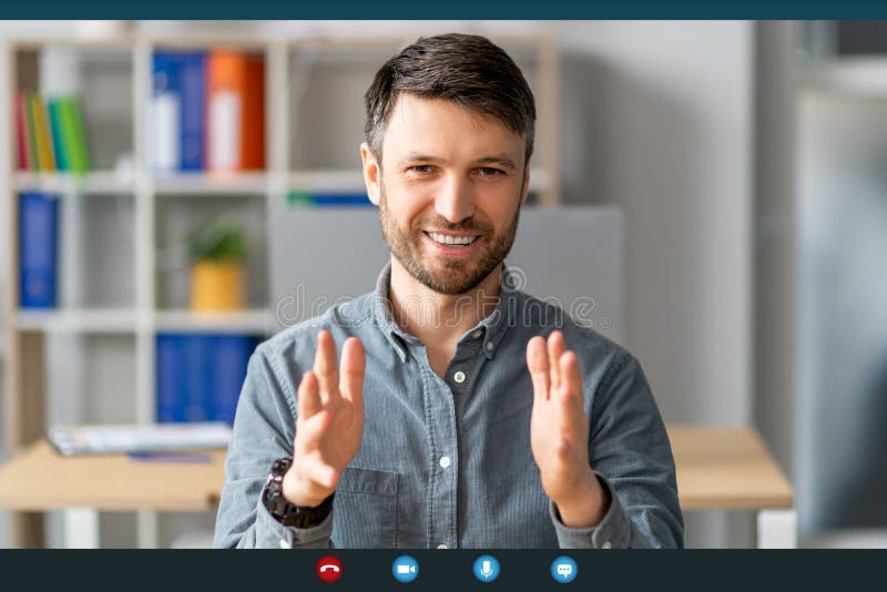 Online Interview Concept. Device Screenshot with Mature Man Making ...