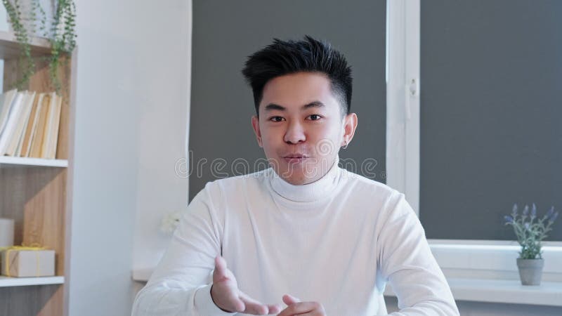 Online Interview Remote Conference Guy Speaking Stock Video - Video of ...