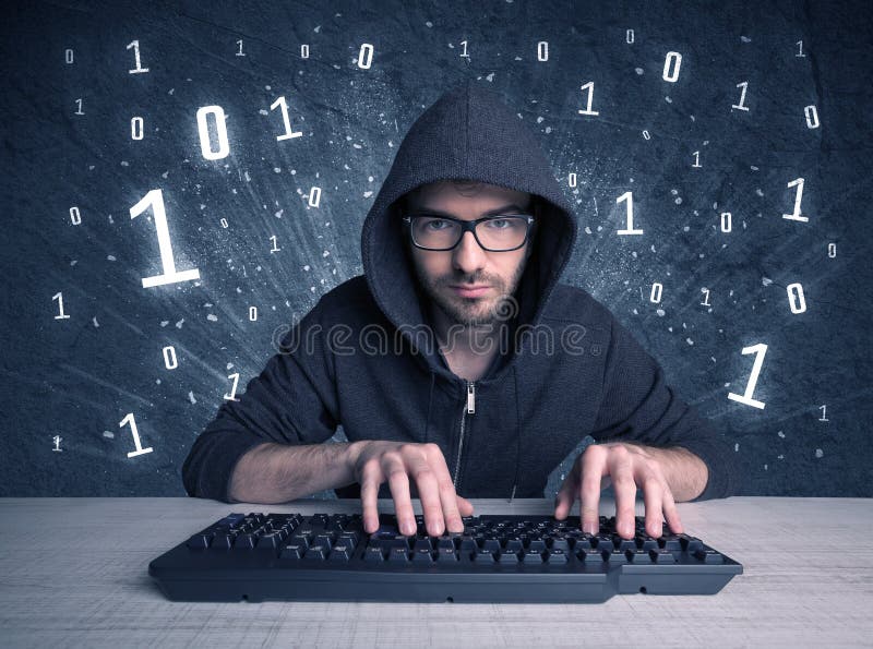 Online Intruder Geek Guy Hacking Codes Stock Photo - Image of hands ...