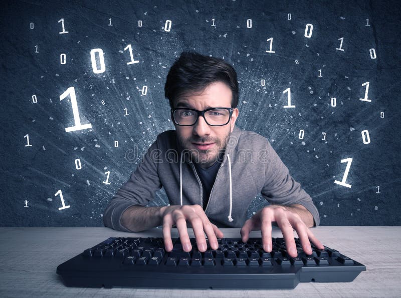 Online Intruder Geek Guy Hacking Codes Stock Image - Image of concept ...
