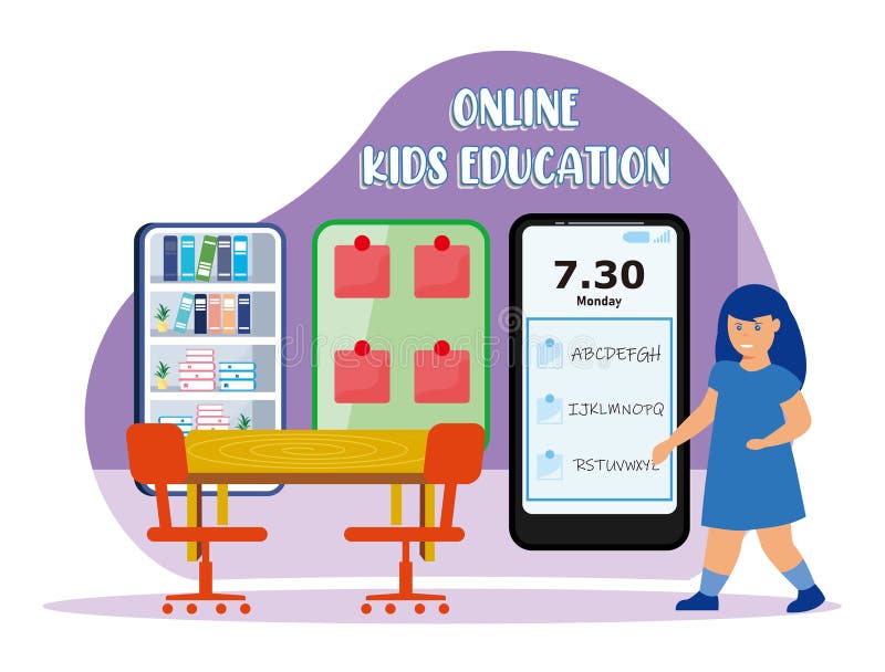 Online Kids Education with Learning Tools and a Classroom Set Up. Stock ...