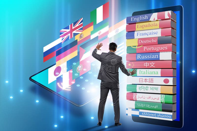 Online Language Learning with Businessman Stock Photo - Image of speech ...