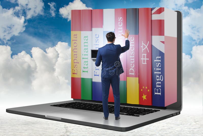 Online Language Learning with Businessman Stock Illustration ...