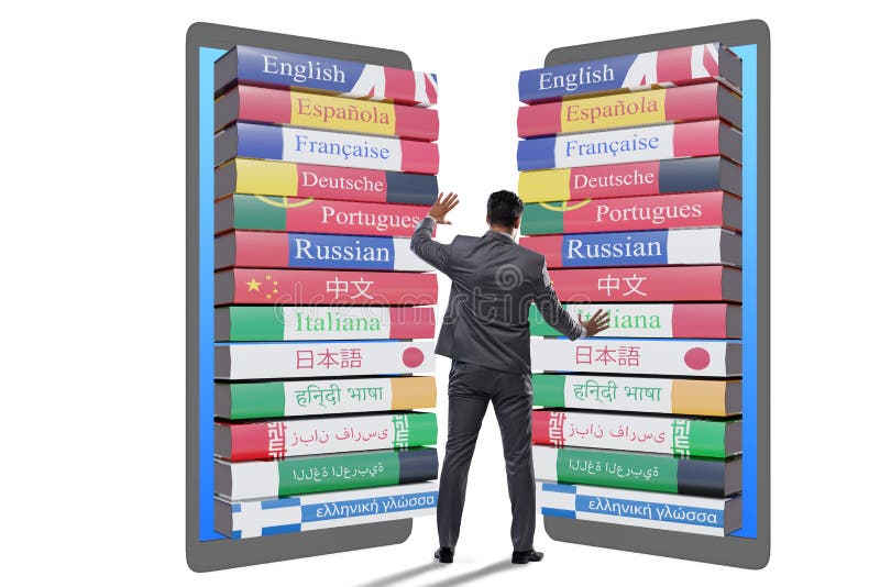 Online Language Learning with Businessman Stock Illustration ...