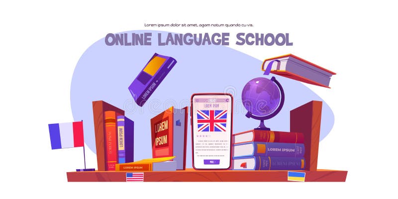 Online Language School Banner, Distance Study Stock Vector ...