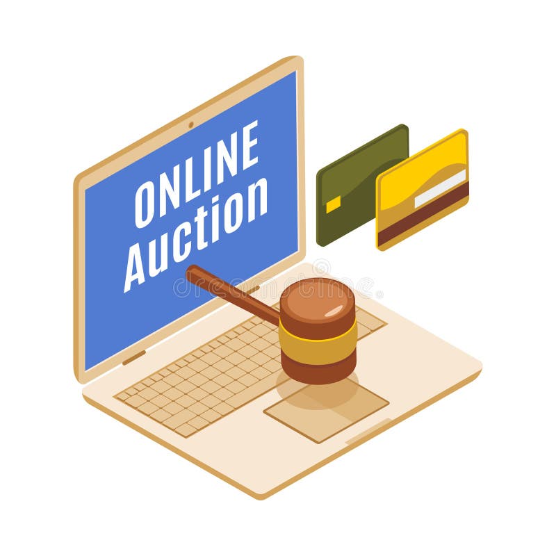 Online Laptop Auction Composition Stock Illustration - Illustration of ...