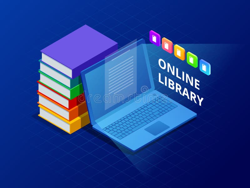 Online Learn or E-book Library . Laptop Computer with Library Books ...