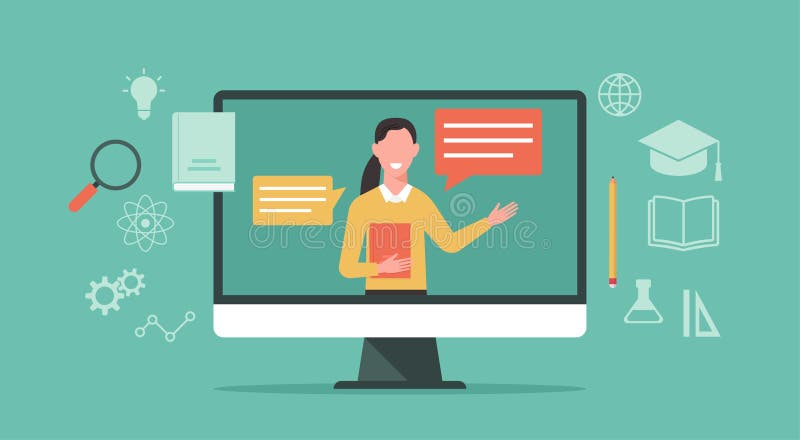 Online Teacher Teaching Students on Laptop Screen, Distance Learning ...