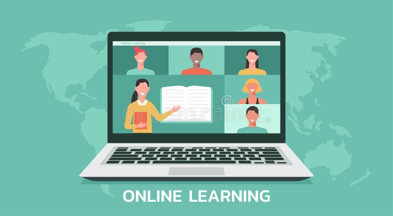 Teacher Teaching Students on Computer Laptop Screen, Distance Learning ...