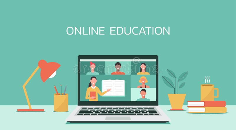 Online Teacher Teaching Students on Laptop Screen, Distance Learning ...