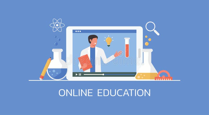 Professor Connecting Online Science Lesson Via Video Call on Digital ...