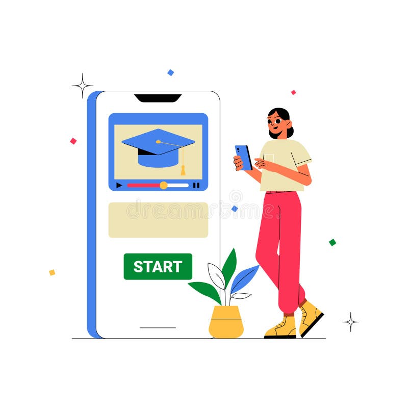 Online Learning App with Female User in Flat Vector Illustration ...