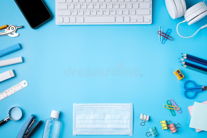 Online Learning and Back To School Design Concept. Top View of Student ...