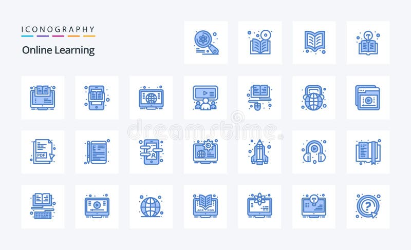 25 Online Learning Blue Icon Pack Stock Vector - Illustration of apps ...