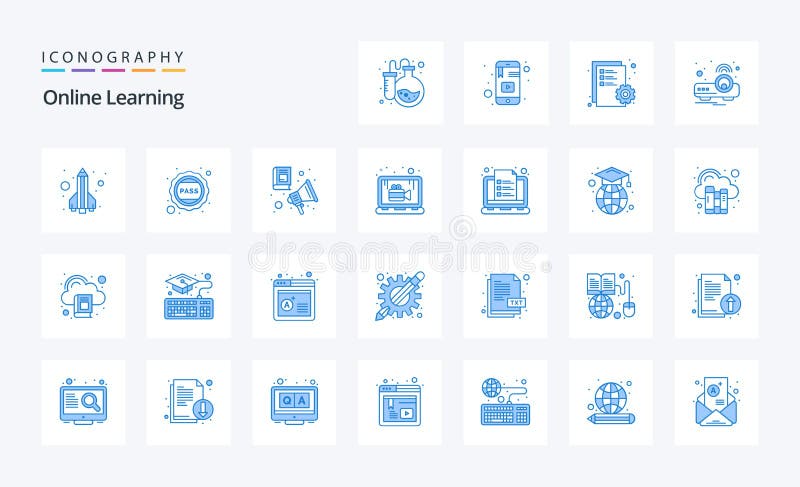 25 Online Learning Blue Icon Pack Stock Vector - Illustration of online ...