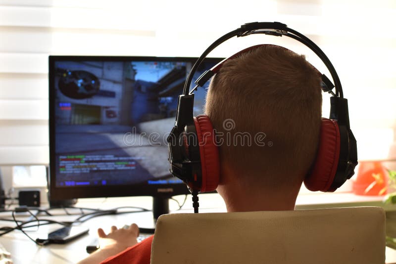 Online Learning. Boy is Playing an Online Game on Internet. Children`s ...