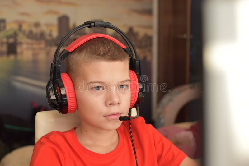 Online Learning. Boy is Playing an Online Game on Internet. Children`s ...