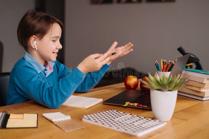 Online Learning, Boy Using Laptop for His Classes Stock Image - Image ...