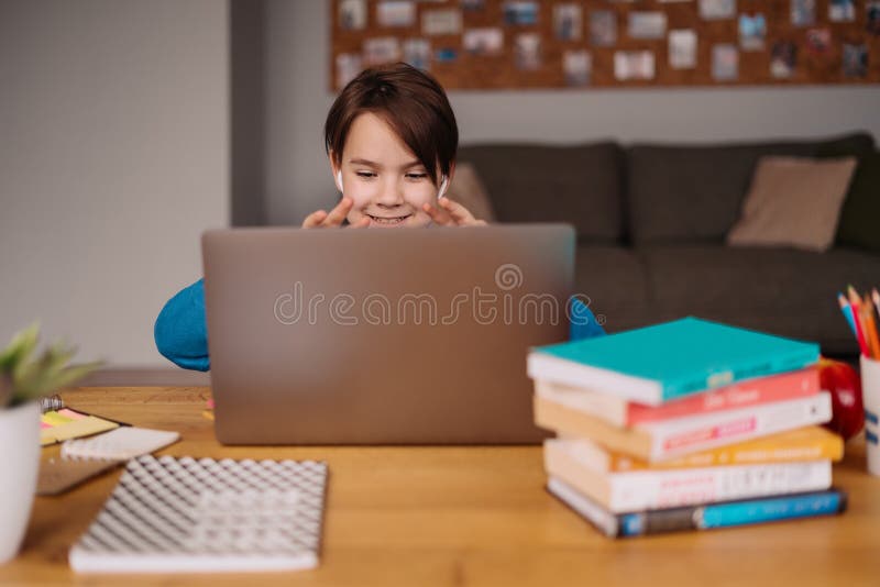 Online Learning, Boy Using Laptop for His Classes Stock Image - Image ...