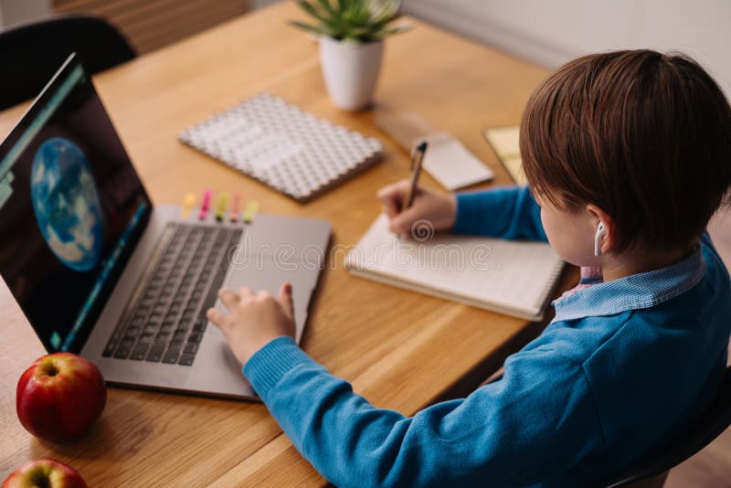 Online Learning, Boy Using Laptop Stock Image - Image of call, learning ...